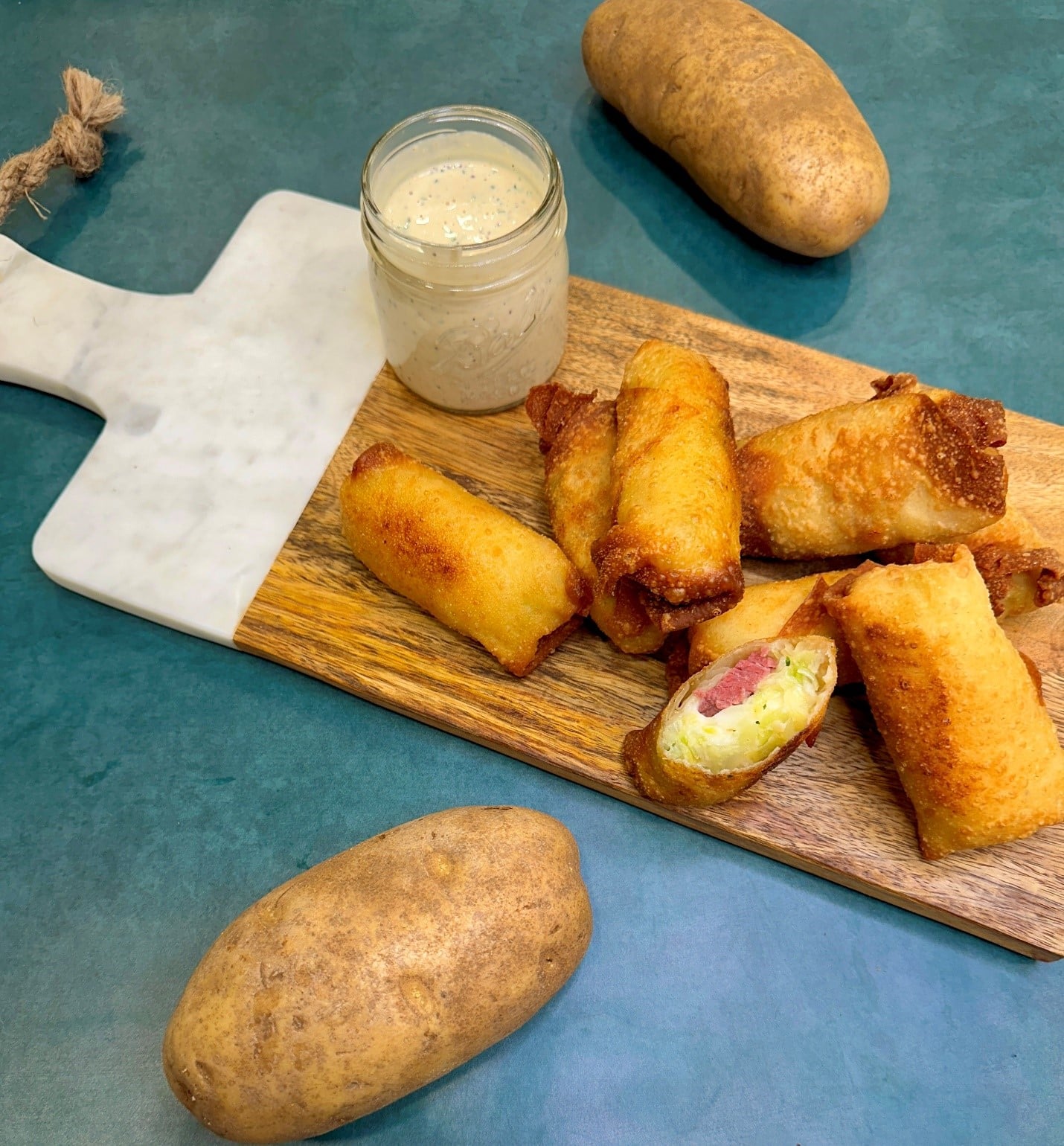 Shamrockin’ Egg Rolls with Irish Stout Dipping Sauce - Potato Goodness