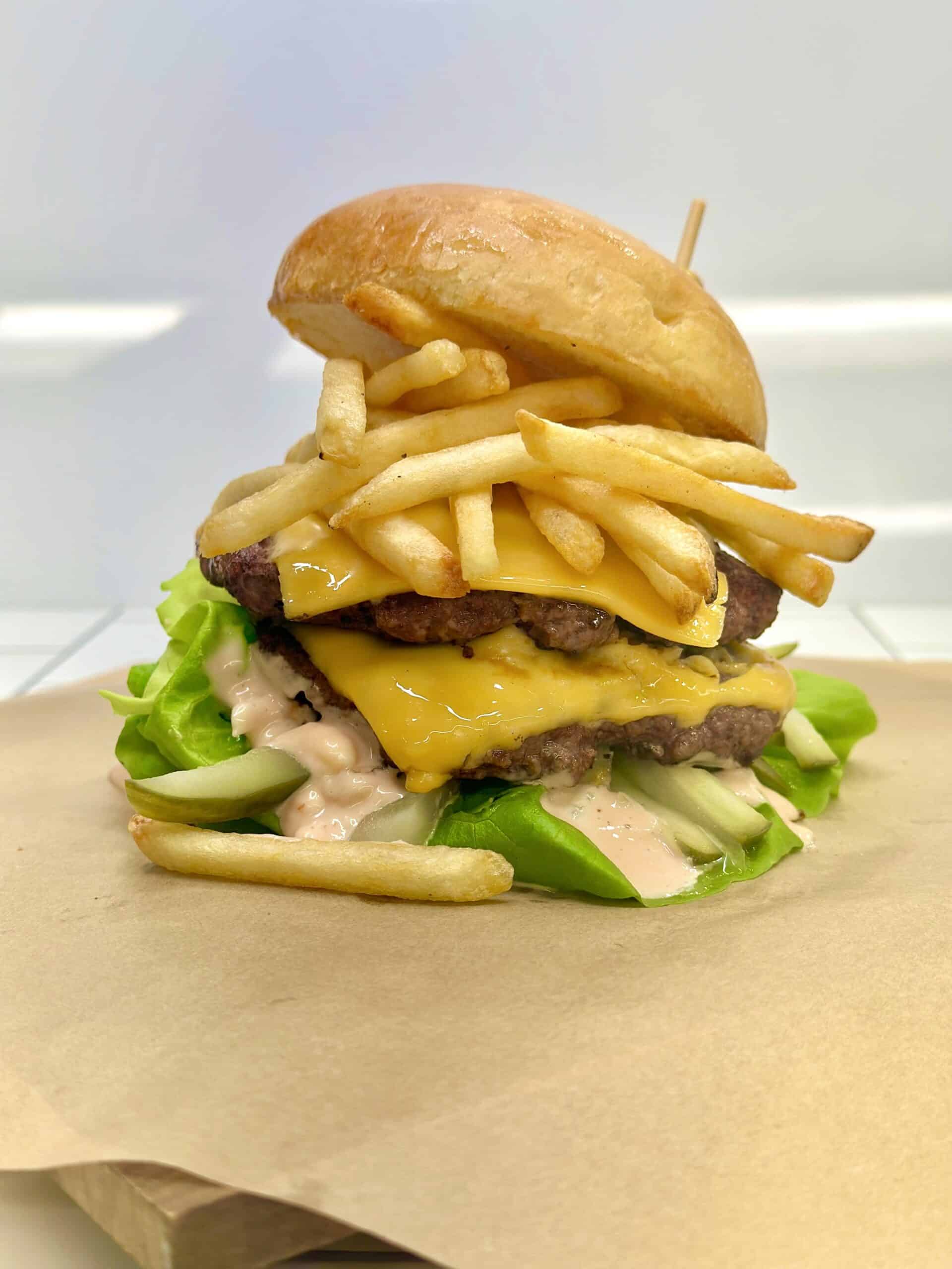 American Smash Burger with Fries - Potato Goodness