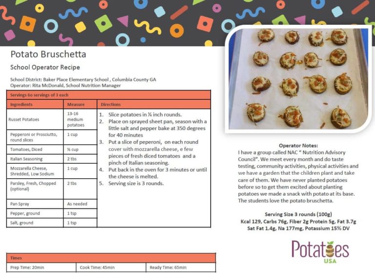 School Foodservice Operator Recipe Cards - Potato Goodness
